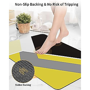 Gogobebe Super Absorbent Diatom Mud Mat Abstract Yellow Geometric Texture Quick-Drying Thin Bath Mat Non-Slip Bathtub Mat Anti-Skid Rubber Bathroom Shower Mat 16x24in