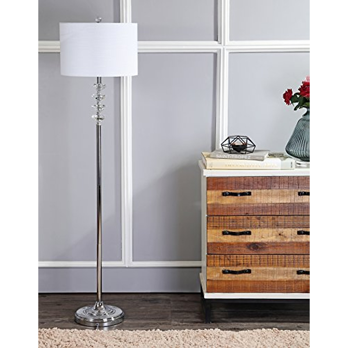 JONATHAN Y JYL1045A Mia 60.5" Crystal/Metal LED Floor Lamp Contemporary,Glam,Transitional for Bedrooms, Living Room, Office, Reading, Clear/Chrome