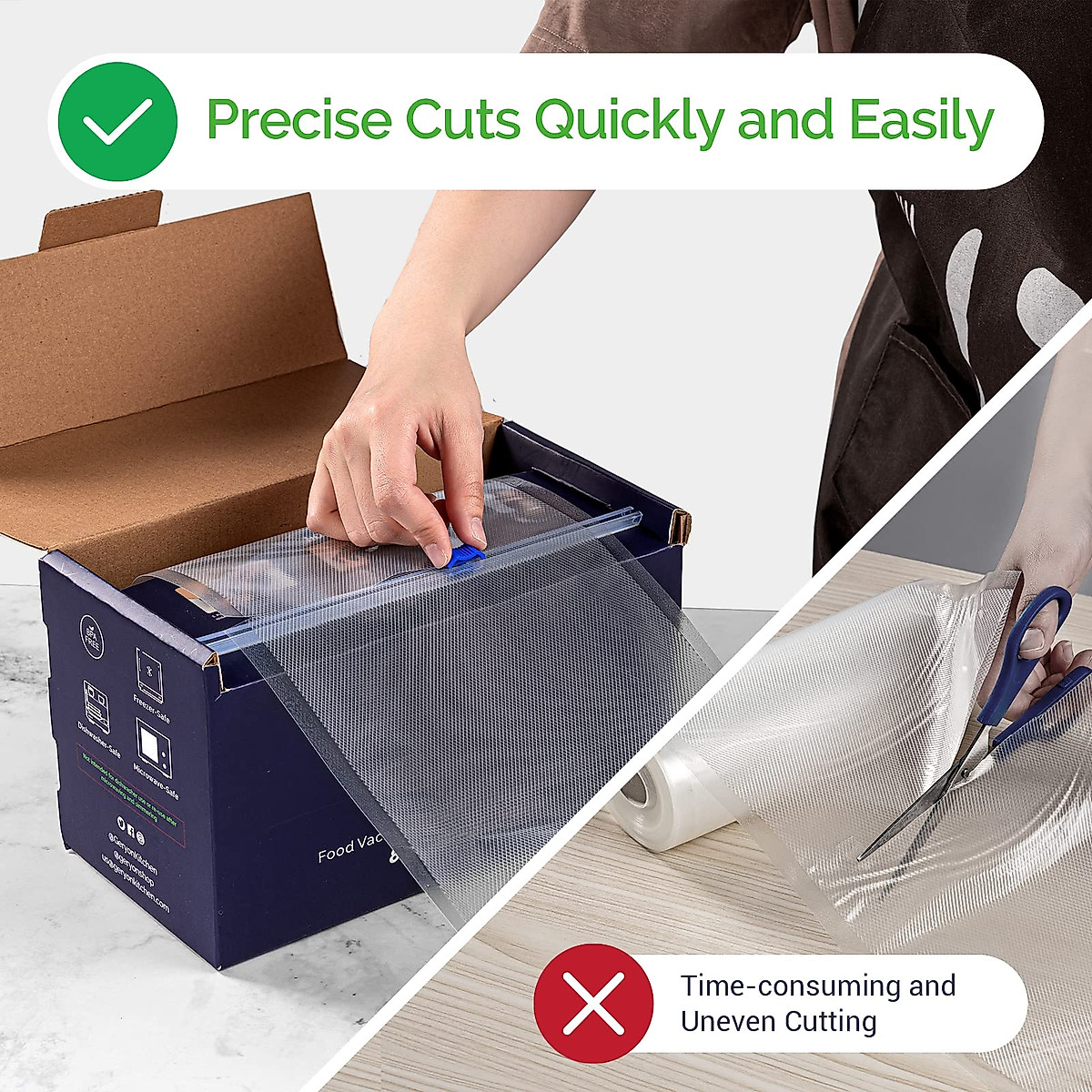 GERYON Vacuum Sealer Bags for Food, 8x120ft Rolls with Slide Cutter for All Vacuum Sealer Machine, BPA Free, Safe for Food Storage, Meal Prep and Sous Vide