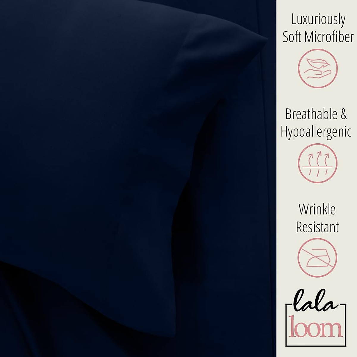 lalaLOOM Twin Bed Sheet Set, Soft Microfiber Hotel Luxury Bedding, Extra Deep Pocket, 3 Piece Sheets and Pillowcase Sets, Breathable Wrinkle, Fade Resistant, Easy Care Machine Washable Linen Navy Blue