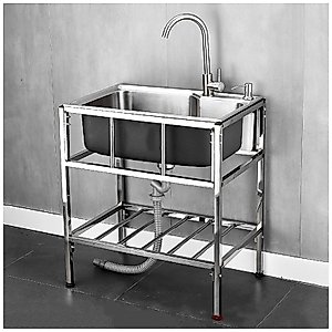 Commercial Kitchen Sink Set, Outdoor Utility Sink, Industrial Garage Sink, Freestanding Catering Sink, for Restaurant, Bar, Laundry, Garage, Backyard (Color : Single Cold, Size : 68x44cm)