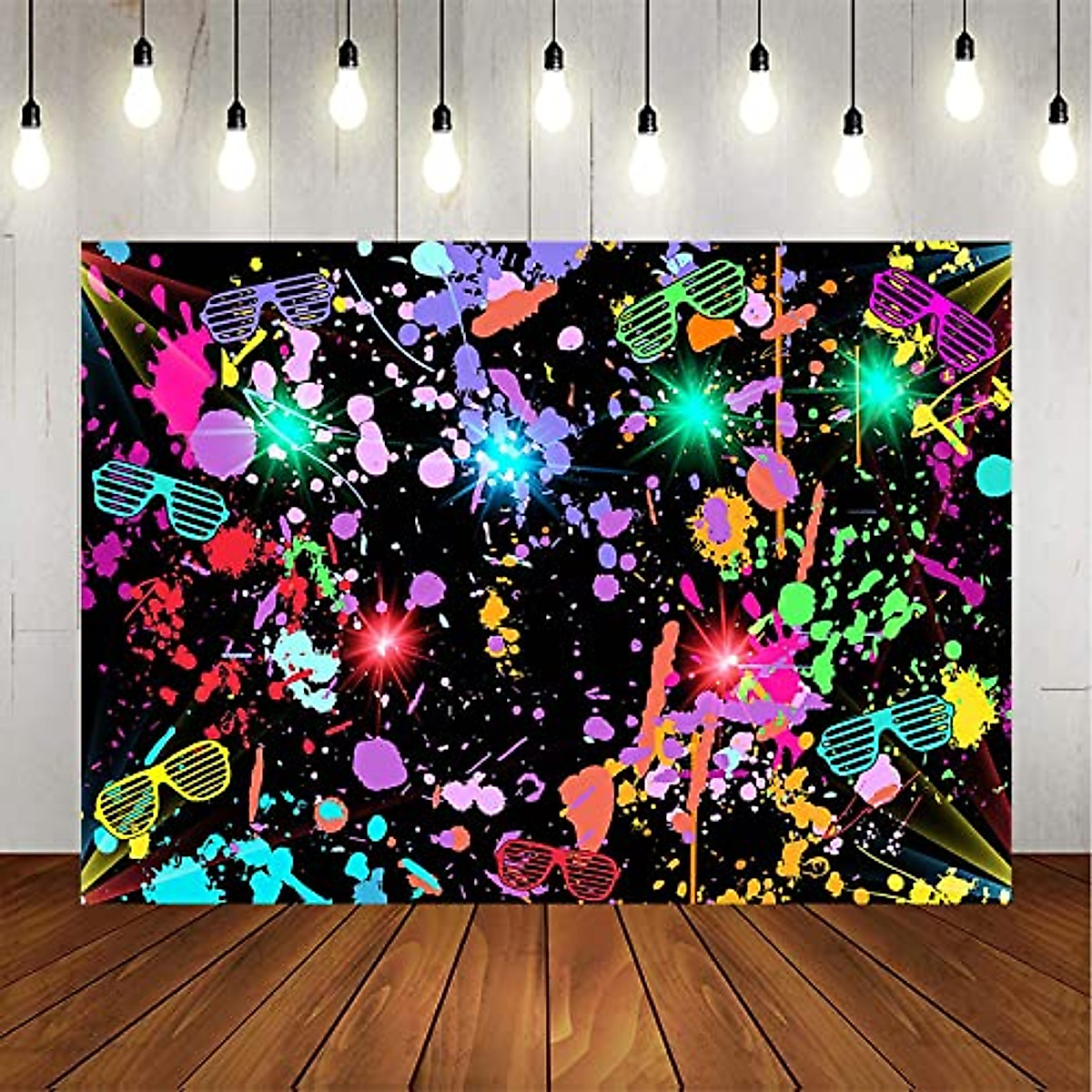 Avezano Neon Glow in The Dark Backdrop Paint Splatter Graffiti Glow Party 80s 90s Themed Birthday Background Colorful Neon Party Birthday Backdrops Photo Studio Props (7x5)
