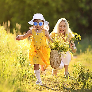 4 Pcs Baby Girl Sun Hat and Polarized Protected Sunglasses Outdoor Adjustable Beach Hat with Wide Brim for Girls Toddler Boys (Pink, White)
