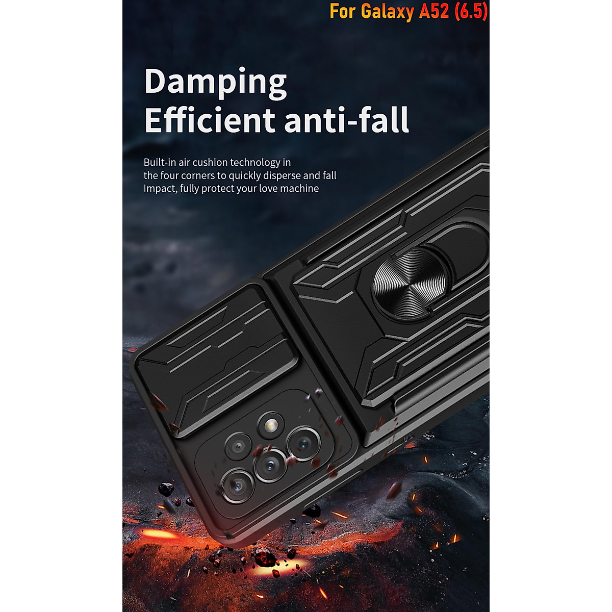 ymxdmd Wallet Case for Samsung Galaxy A52(5G) 6.5 Inch, Credit Card Business Card Slot Sliding Door Hides Portable Design, Double Layer Hybrid Military Grade Rugged Shock Resistant Drop Case (Black)