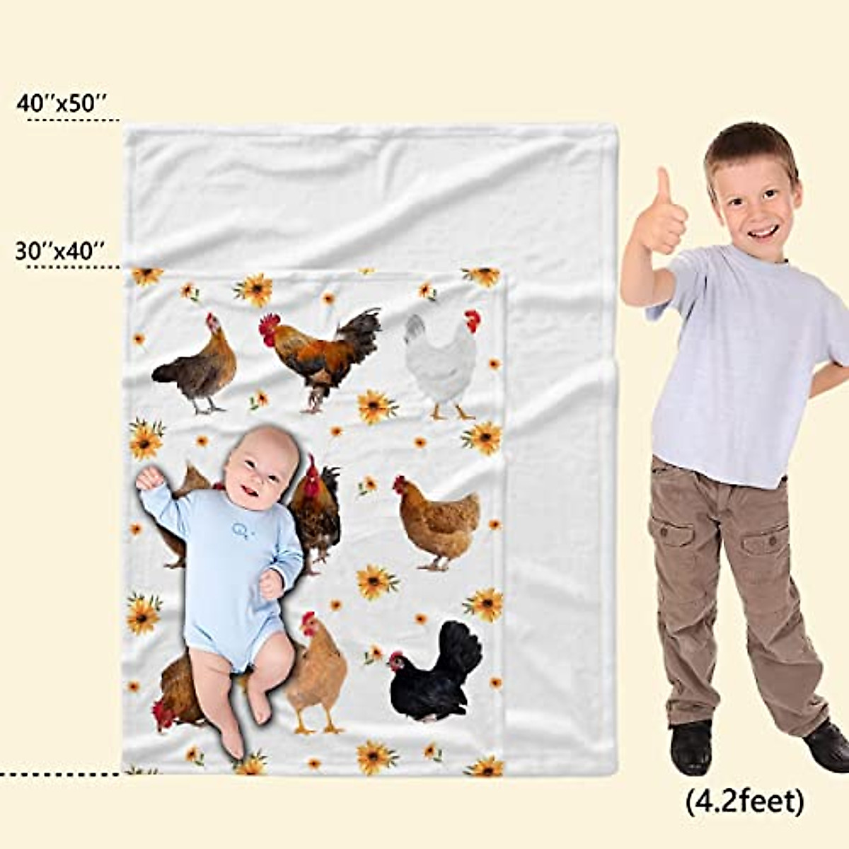 Chickens Sunflowers Flannel Throw Blanket,Super Soft Fluffy Plush Bed Blanket for Couch Sofa Travel Camping,Bed Quilt Home Decor for All Seasons,30"x40"-Toddlers/Pets Size