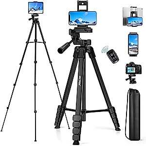 67" Phone Tripod, MACTREM Tripod Stand for iPad iPhone Tablet Camera with 2 in 1 Mount & Wireless Remote, Aluminum Extendable iPhone Tripod for Video Recording/Selfies/Live Stream/Vlogging