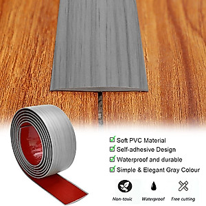 Floor Transition Strip Floor Cover Strips Self Adhesive Flooring Transitions Laminate Floor Strip 2" Wide Vinyl Floor Flat Divider Strip Elegant Wood Grain Design (Grey, 5cm, 10Ft)