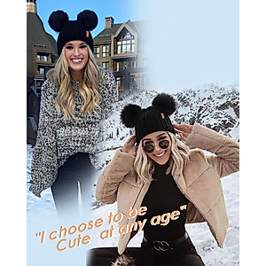 FURTALK Fleece Lined Cute Winter Beanie Hats for Women Girls Warm Knit Hats with Double Faux Fur Pom Poms