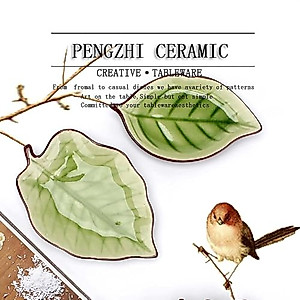 Lanxitown 2pcs Ceramic Spoon Rest Leaf Shaped Spoon Holder Coffee Spoon Rest Kitchen Spoon Rest for Modern Farmhouse Decor Spoon Holder for Kitchen Counter（No Spoon) (Green Leaf, 7.5"x5.1"x1")