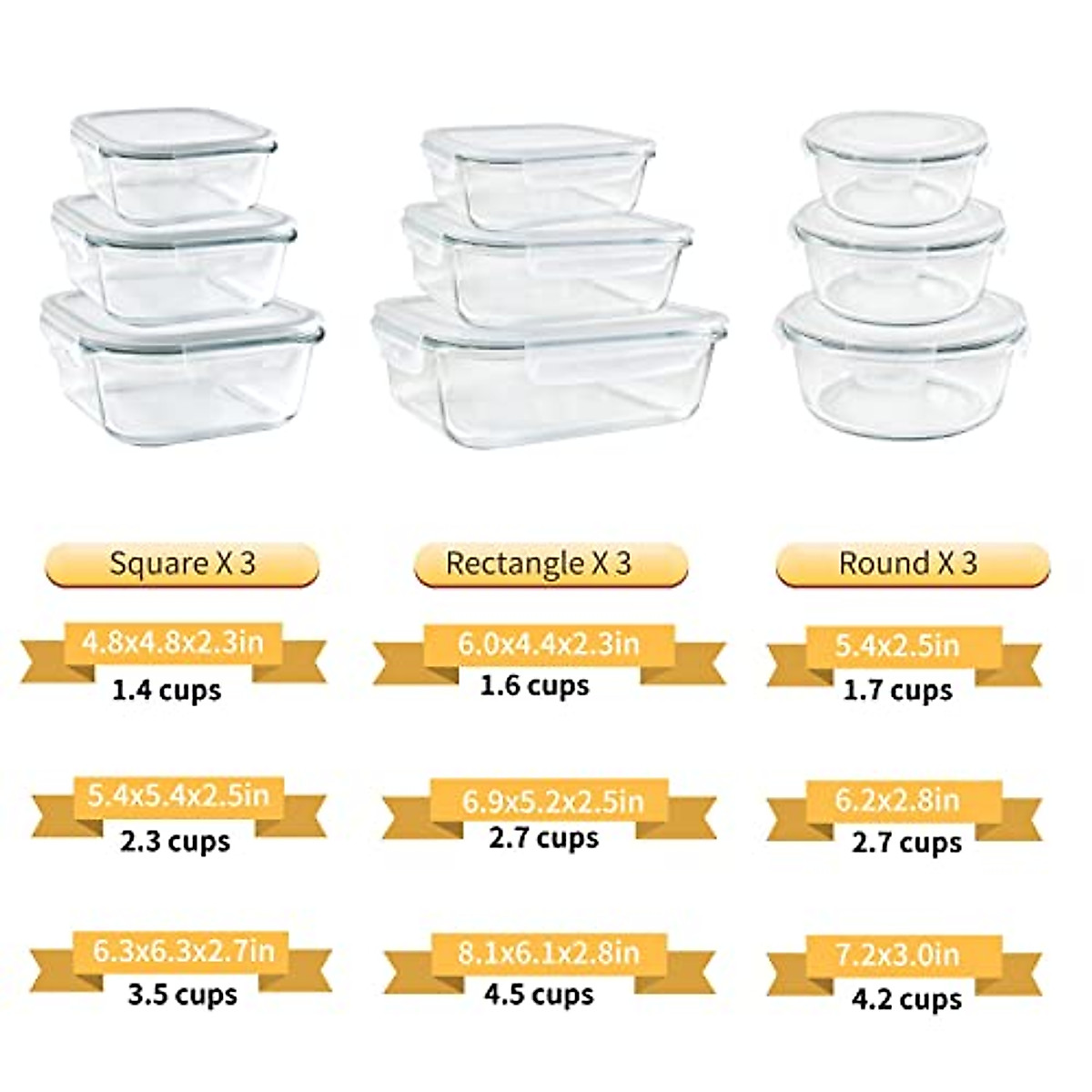 MUMUTOR 18 Piece Glass Storage Containers with Lids, Glass Meal Prep Containers Airtight, Glass Food Storage Containers, Glass Containers for Food Storage with Lids - BPA-Free & Leak Proof