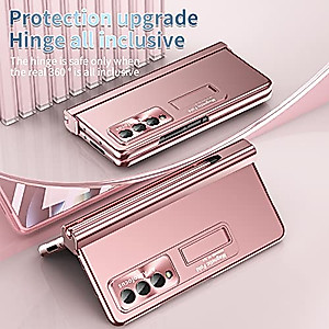 YQODSZ for Samsung Galaxy Z Fold 4 Case with S Pen & Pen Holder, [Hinge Protection] [Built-in Screen Protector] [Kickstand Feature] All-Inclusive Slim PC Phone Case Cover for Z Fold 4 2022 - Pink