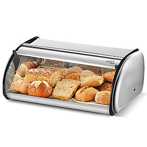 ENLOY Bread Box for Kitchen Counter, Stainless Steel Roll Top Bread Bin, Sliver Bread Storage Holder with Lid, Large Capacity Bread Keeper, 17 x 11 x 7 Inches