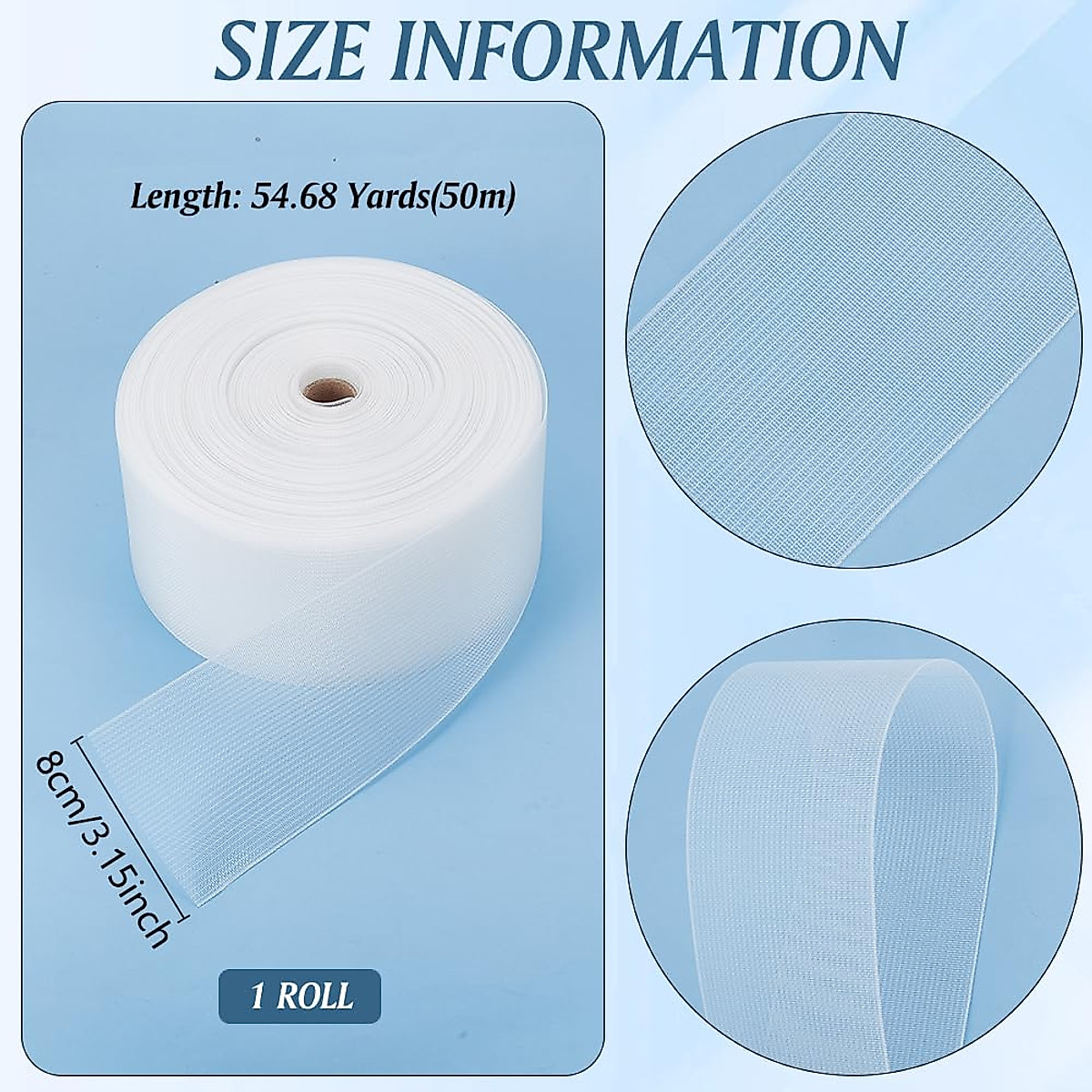 BENECREAT 55 Yards Translucent Drapery Buckram, 3 Inch White Heading Tape, Sew-in Fabrics Drapes for Home Sewing Window Curtains Garment Accessories