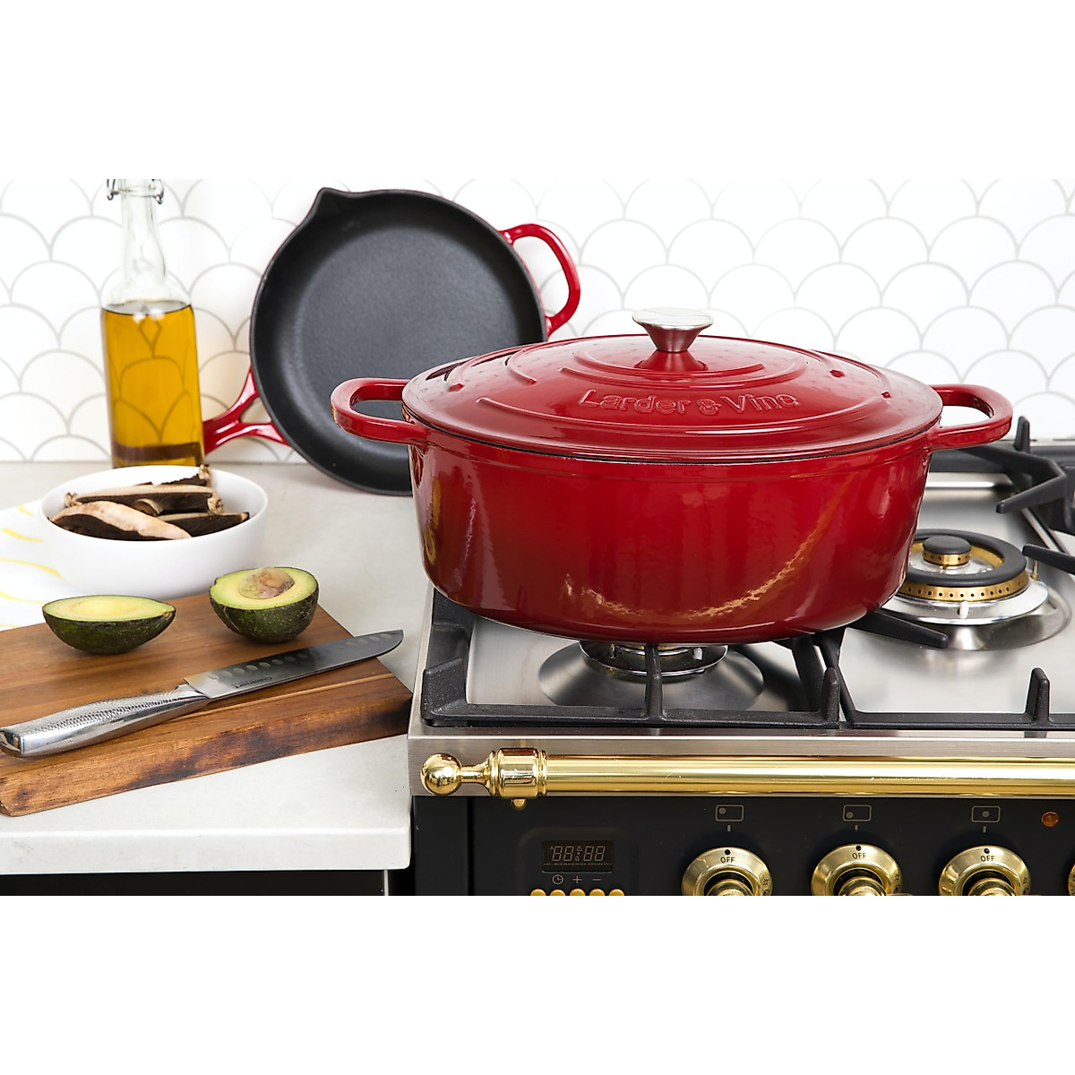 Larder & Vine Enameled Cast Iron Dutch Oven with Lid - Oversized Handles, Dome Lid, Dutch Oven for Sourdough Bread Making, 8QT/7.5L - (Cabernet)