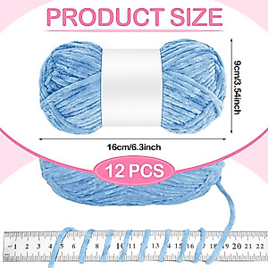 Timgle 12 Skeins Soft Chenille Yarn Multi Colors Velvet Yarn Thick Soft Blanket Plush Yarn for DIY Craft Knitting and Crocheting Total Length 12 x 145 M (12 x 159 Yards, 12 x 100 G)