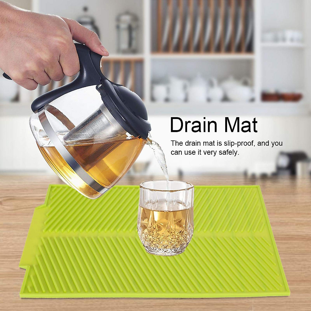Drain Mat Universal Drain Board Drying Dishes Non-Slip Roll-Up drying Rack Pad Silicone Heat Resistant Slip-proof Tray(green)