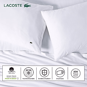 Lacoste 100% Cotton Percale Solid Sheet Set, Breathable, Cooling & Hotel Quality Sheets - Deep Pocket, Easy-Fit, Oeko-Tex Certified, Dark Grey, Twin Extra Long