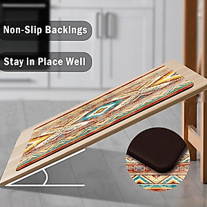 Tritard Kitchen Floor Mat Set of 2 Cushioned Anti Fatigue Western Aztec Kitchen Mats Memory Foam PVC Rubber Rugs Padded Non Slip Waterproof Kitchen Rugs Comfort Kitchen Mats for Standing, Kitchen