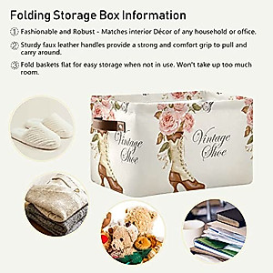 ALAZA Vintage Shoe Flower Rose Foldable Storage Box Storage Basket Organizer Bins with Handles for Shelf Closet Living Room Bedroom Home Office 2 Pack