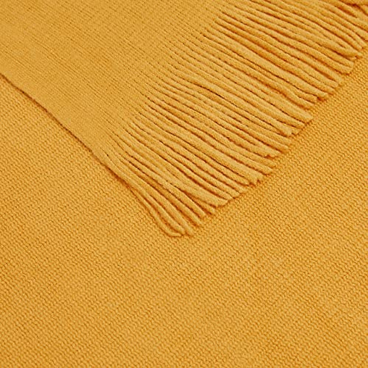 Spotgrowth Twin Throw Blankets for Sofa Warm Acrylic Knit Blanket Durable Lightweight Decorative Blanket Tassel Bed Blanket for All Season Machine Washable 50 x 60 Inches,Gold (SP210713)