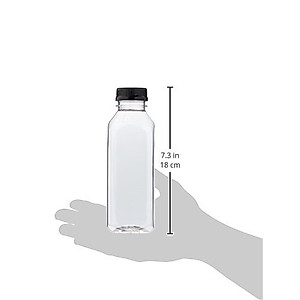 (6) 16 oz. Clear Food Grade Square Plastic Juice Bottles with White Tamper Evident Caps 6/pack