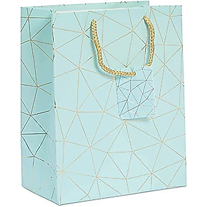 Blue & Gold Foil Gift Bags with Handles, 4 Designs for Baby Shower, Wedding (15 Pack)