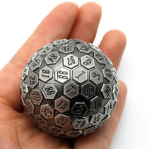 Cusdie D100 DND Metal Dice, 100 Sided Giant Metal Dice, Single D100 Polyhedral Dice with Gift Box for RPGs (Ancient Silver)