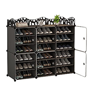 Jomifin Shoe Rack Storage Cabinet with Doors, Portable Shoes Rack Organizer, Expandable Standing Rack, Storage 36-72 Pairs Shoes, Boots, Slippers for Entryway, Bedroom, Bedroom 6-Tier(Black)