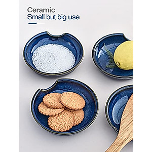 AooLen Ceramic Spoon Rest for kitchen, Spoon Holder for Stove Top, Coffee Spoon Rest, Spoon Cradle, Kitchen Basics, Kitchen Accessories For Utensils, Set of 1, Reactive Glaze Blue