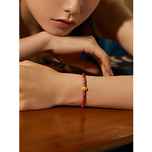 ZHOU LIU FU 24K Solid Gold Bracelet, Real Pure Gold Jewelry Charm Red Braided Bracelets Dainty Lucky Chinese Zodiac Tiger Ruyi Ingot Chain for Women Men Girlfriend