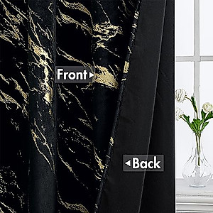 MIULEE Black and Gold Velvet Curtains 84 Inches Long Glitter Metallic Marble Pattern Foil Print Bedroom Living Room Curtains Blackout Room Darkening Thermal Insulated Grommet Window Drapes 2 Panels