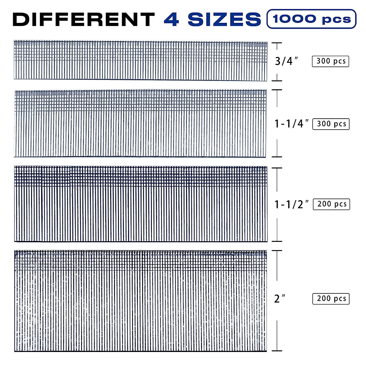 SimCos 18 Gauge Brad Nails 4 Sizes (2",1-1/2",1-1/4",3/4") Galvanized 18 GA Nail Gun Nails Assorted and Small Finishing Nails for Pneumatic, Electric Brad Nailer (Assembly 1000)