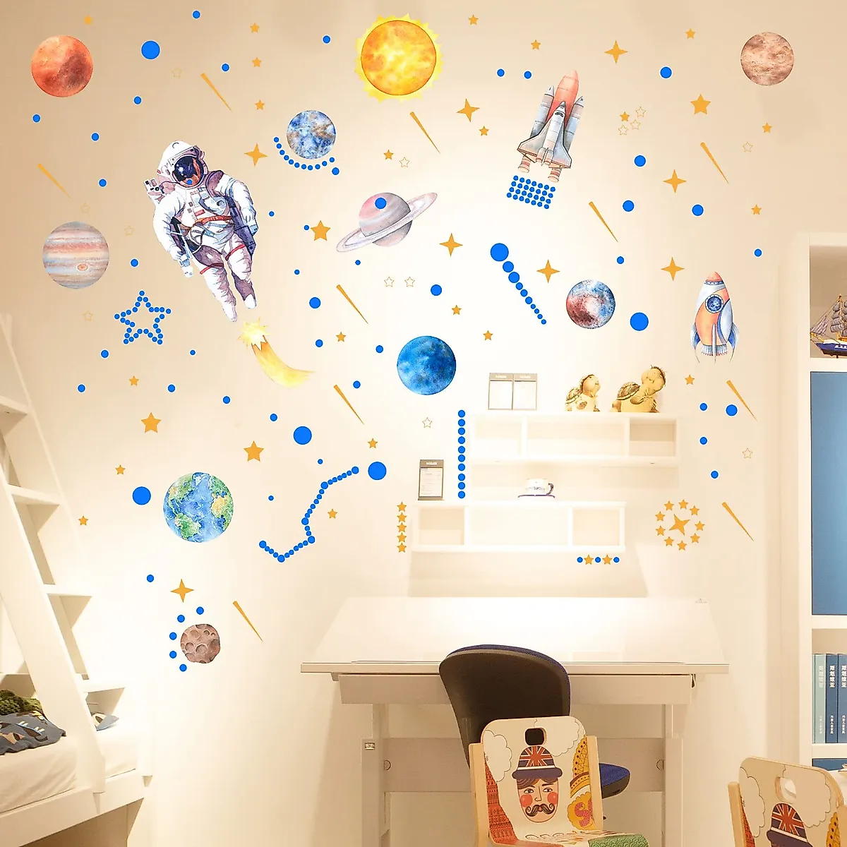 Hianjoo Glow in The Dark Stars for Ceiling, Solar System Wall Stickers, Rocket Astronaut Luminous Decal Shining Space Decoration for Nursery Bedroom Living Room for Boy and Girl