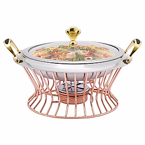 Gagalayong Chafing Dish Buffet, Round Stainless Steel Chafer for Catering, Upgraded Chafers and Buffet Warmer Sets with Food & Water Pan, Lid, Frame, Fuel Holder for Event Party Holiday （Red Copper)
