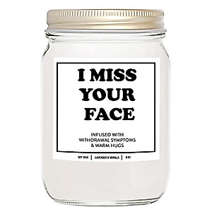 YouNique Designs Scented Candles - Soy Candles Thinking of You Gifts for Women & Men, I Miss Your Face Candle, Long Distance Relationship Gifts 8 Ounce Lavender Candles for Women (Lavender & Vanilla)