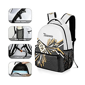 XOZOTY Yellow Black Cheer Personalized Custom Text Name Waterproof Daily Backpacks for Camping Outdoor Sports Bag