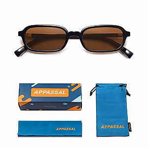 Appassal Retro Rectangular Sunglasses for Women Vintage Fashion Trendy Funny Small 90s Square Sunnies 2024 AP3698 Black/Brown