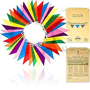 Premium Reusable Pennant Banner Flags - Multicolor Pennant Flag Banner - Outdoor Party Decorations, Rainbow Birthday Decorations, Field Day, Grand Opening, Carnival Theme Garland (46ft,42 Large Flags)