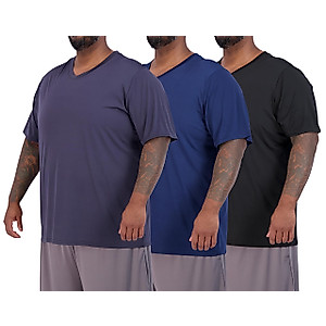 Real Essentials 3 Pack: Mens Big and Tall Tech Stretch Short Sleeve Quick Dry Fit T-Shirt Wicking Active Athletic Gym Top Plus Size Clothes Lounge Sleep Running V Neck Workout Tee- Set 6, 5XLT