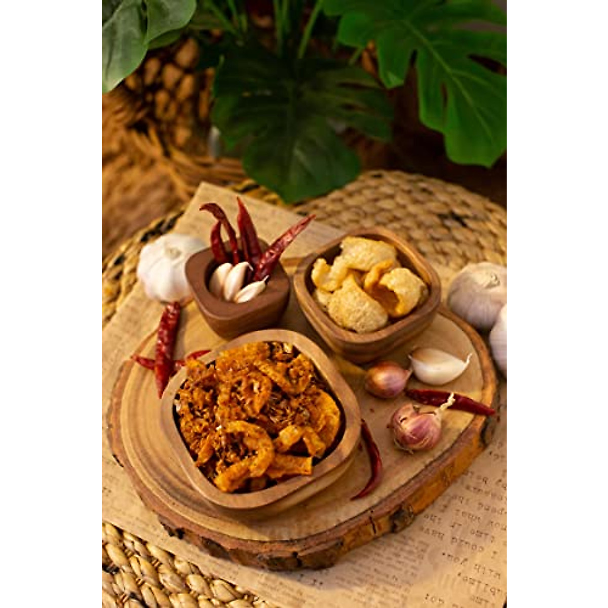 Tiny Acacia Wood Nesting Square Set 3 Serving Bowl 3¾”, 2¾”, 2⅛” Small 3 Wooden Spoon Mix size Stackable little Dish for Prep Salt Pepper Mustard Wasabi Dip sauce Salsa Nut Tableware Wooden Nest Bowl