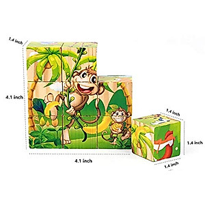 elecnewell Wooden Cube Puzzle with Storage Tray - 6 Puzzles in 1 (9 pcs)