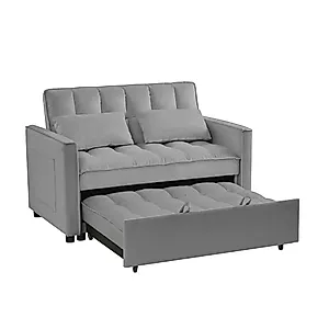 Eafurn Loveseat Pull, Gray Soft Velvet Couch Bed