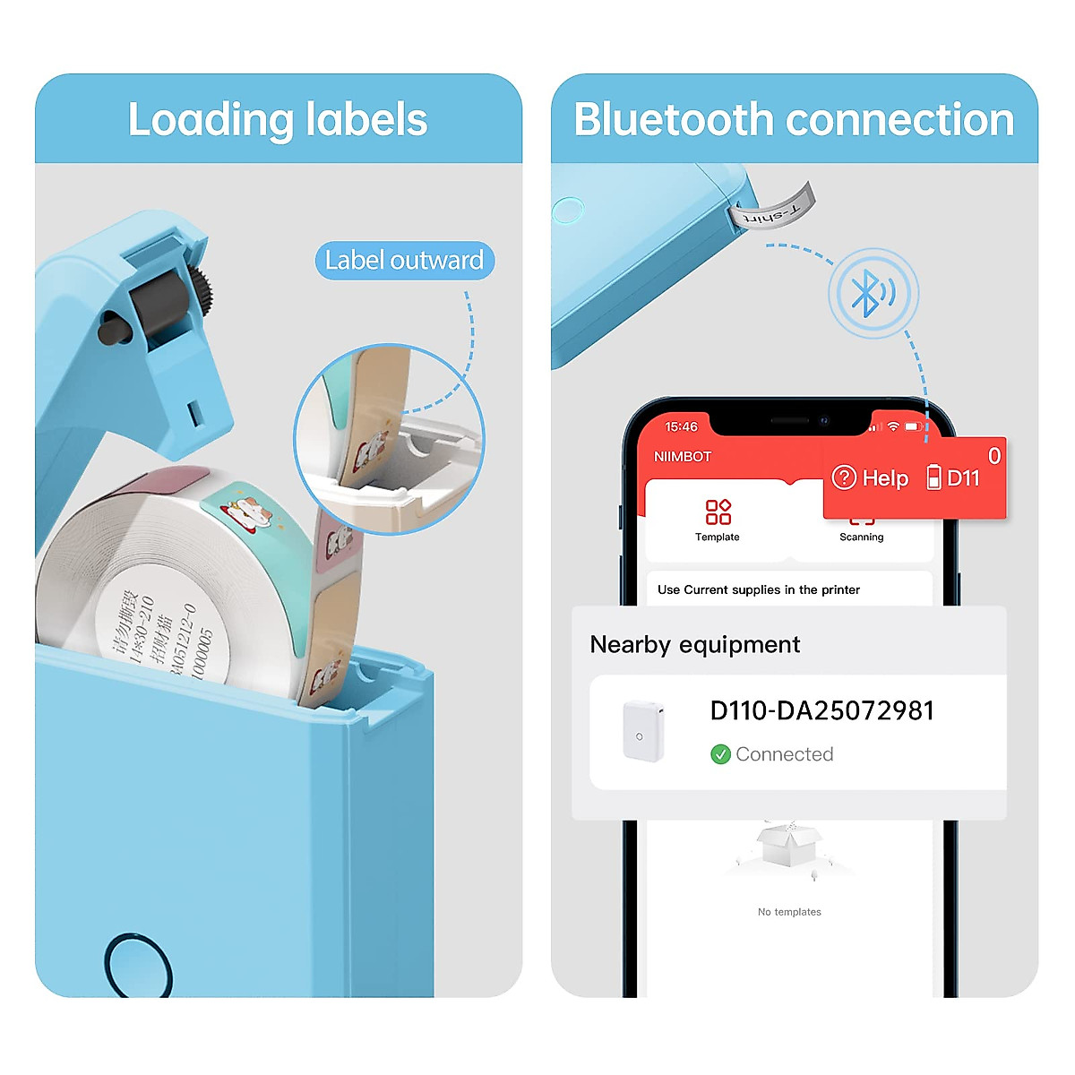 NIIMBOT D110 Label Maker Machine with Tape, Small Thermal Sticker Printer with 0.59''x1.18'' Labels, Portable Bluetooth Connection, Blue