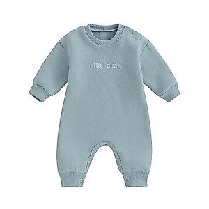 Twopumpkin Newborn Baby Boy Warm Sweatshirt Onesie Romper Long Sleeve Fleece Sweater Jumpsuit Winter Snow Outfit Clothes (Warm Fleece Little Dude Blue, 6-12 Months)