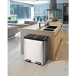 The Step N' Sort 18.5 Gallon Extra Large Capacity, Soft-Step, Dual Trash and Recycling Bin with Removable Inner Bins Silver