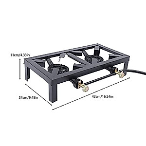 Double Burner Stove, ACOSDIDES Portable 2 Burners Outdoor BBQ Camping Gas Stove Hiking Propane Cooker W/Hose for Outdoor Camping, Barbecue Grilling, Tailgating, Hiking