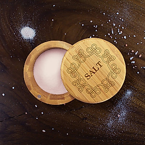 Totally Bamboo Salt Cellar Bamboo Storage Box with Magnetic Swivel Lid, 6 Ounce Capacity, Celtic Knot Engraved on Lid
