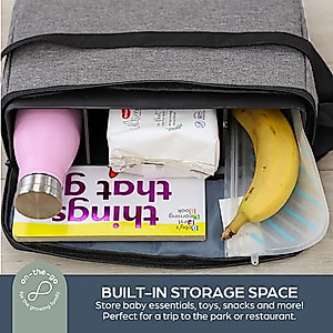 Dreambaby Grab ‘N Go Travel Booster Seat with Built-in Storage Space, Portable Highchair Booster Seat for Tables, High-Back Seat and Foldable for Baby Travel, Secured with a 3-Point Harness, Grey