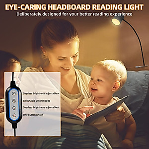 AKOGIRSE Clip on Light, Eye-Caring 8W USB Desk Lamp 48 LED Reading Lights for Bed, Modern Metal Clamp Light for Headboard, 360°Flexible Gooseneck, 3 Color Modes & 10 Brightness Dimmer Memory Lamps