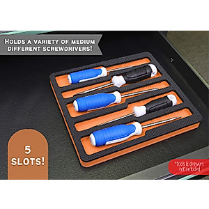 Polar Whale Tool Drawer Organizer Screwdriver Holder Insert Orange Black Durable Foam Tray Holds 5 Drivers Up To 10 Inches Fits Craftsman Husky Kobalt Milwaukee Many Others